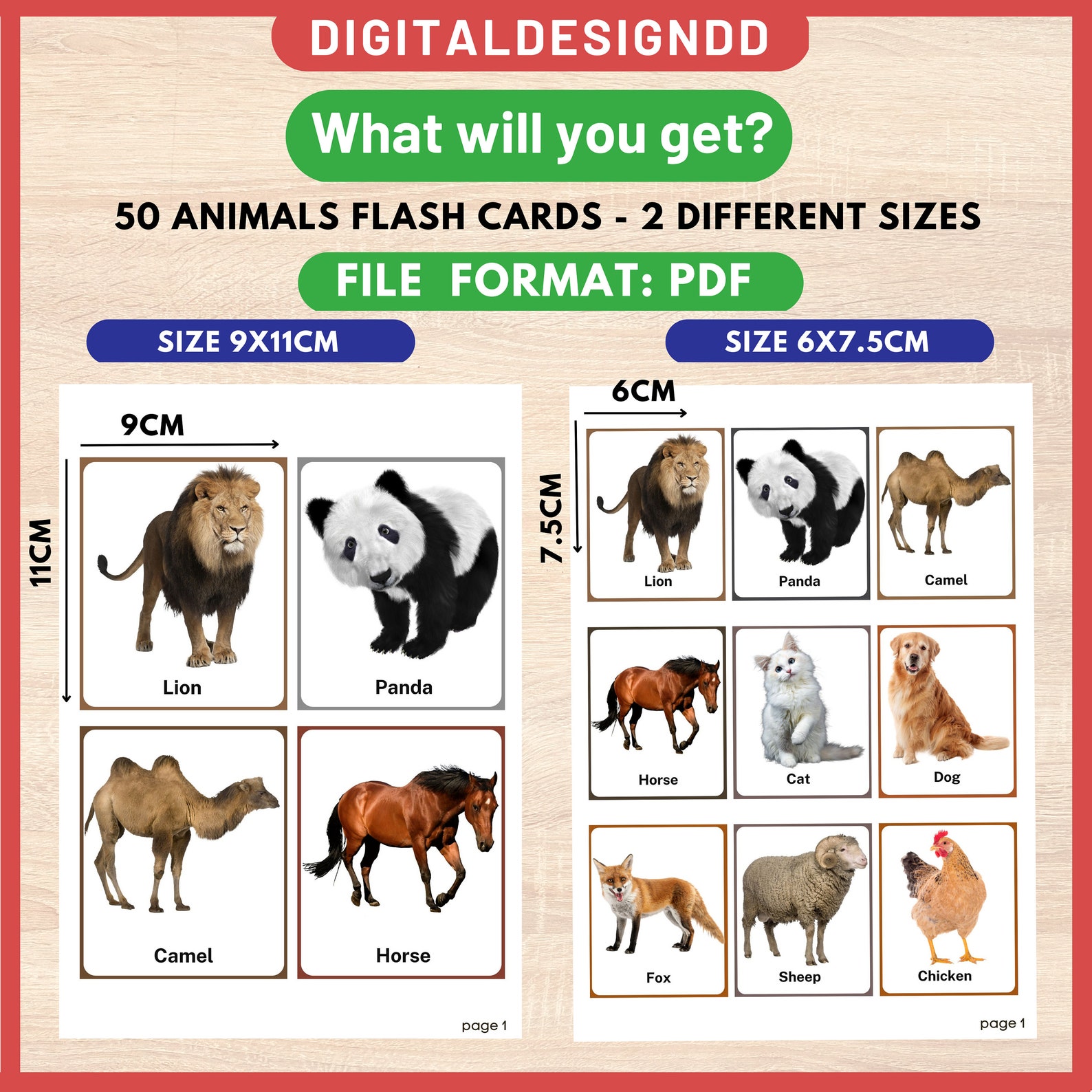 Animals Flash Cards Montessori Cards Preschool Education Flash Cards ...