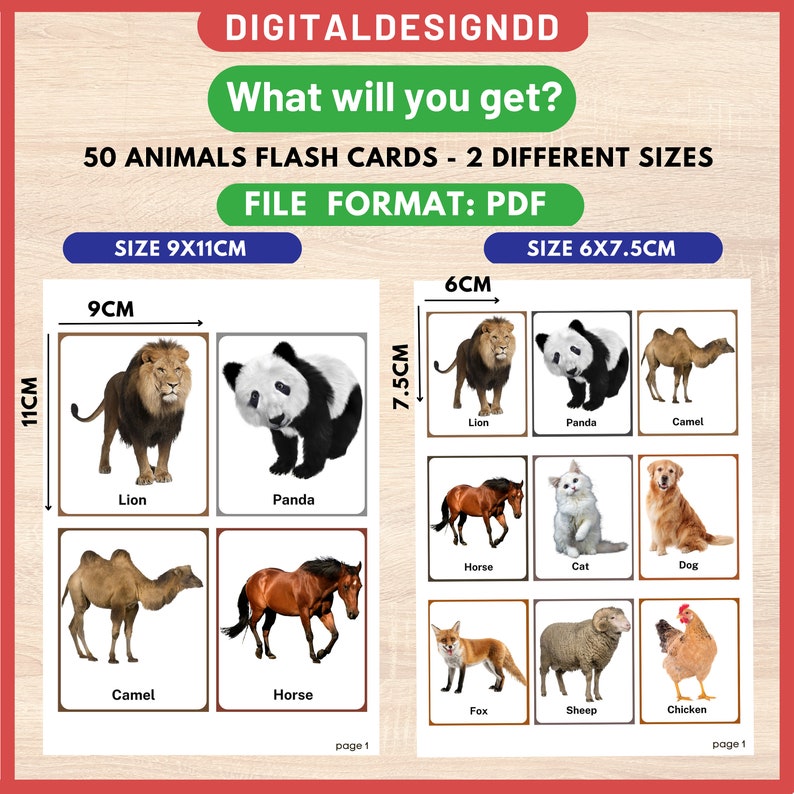 Animals Flash Cards Montessori Cards Preschool Education Flash Cards ...