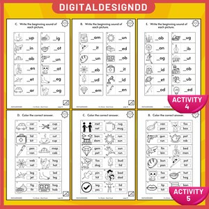 PDF Phonics CVC Words English Worksheet Short Vowel Kids Activities for ...