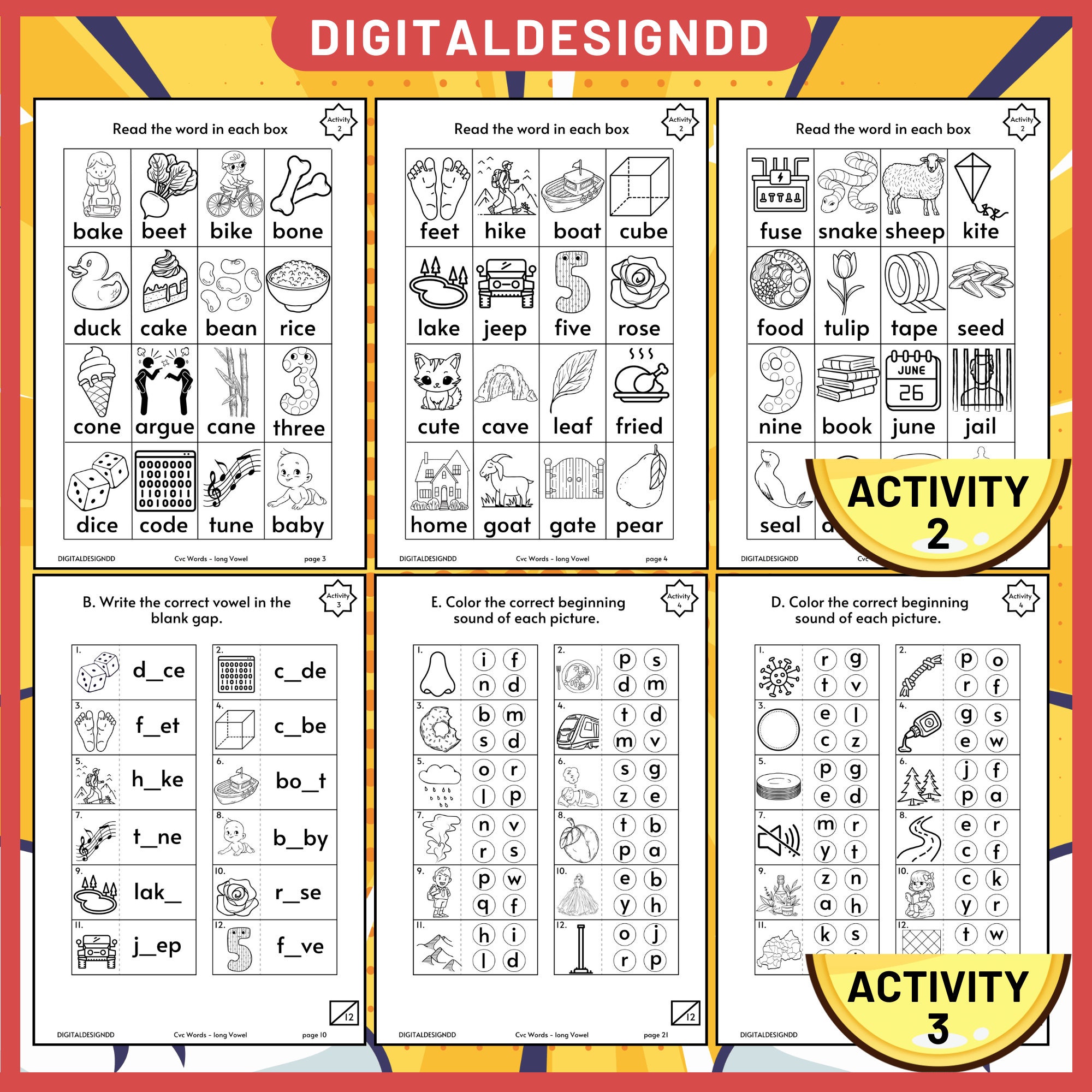 PDF Phonics CVC Words English Worksheet Long Vowel Kids Activities for ...
