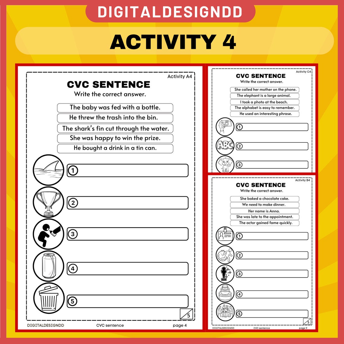 PDF CVC Simple Sentence Worksheet for Kids, English Reading Simple ...