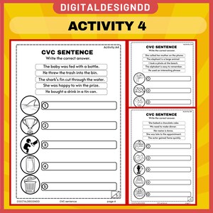 PDF CVC Simple Sentence Worksheet for Kids, English Reading Simple ...