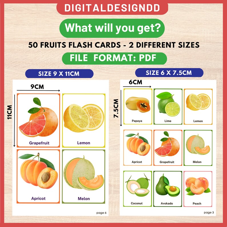 Printable Fruits Flash Cards PDF | Montessori Learning Cards for Kids ...