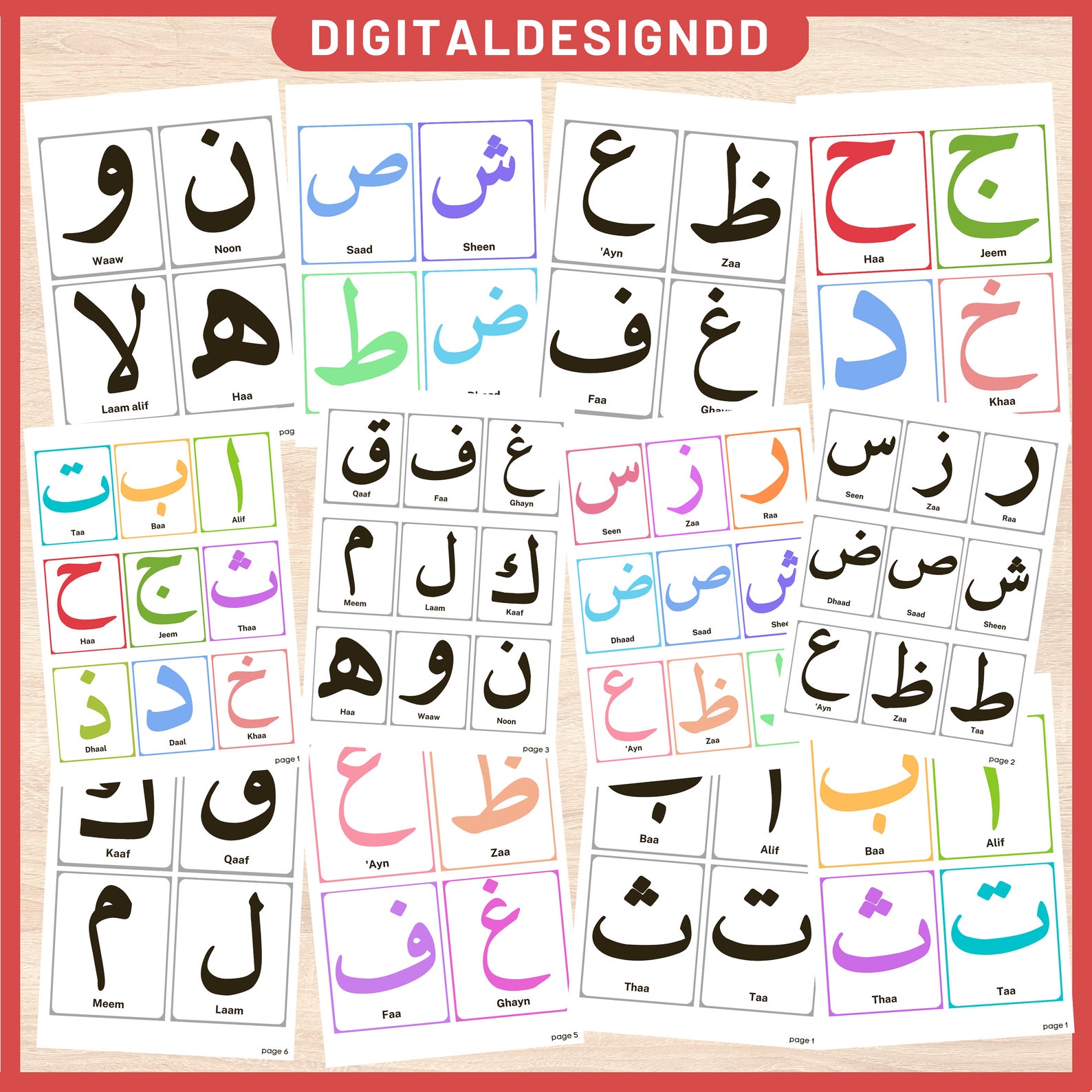 Arabic Alphabet Flash Cards Montessori Cards Arabic Letters Preschool ...