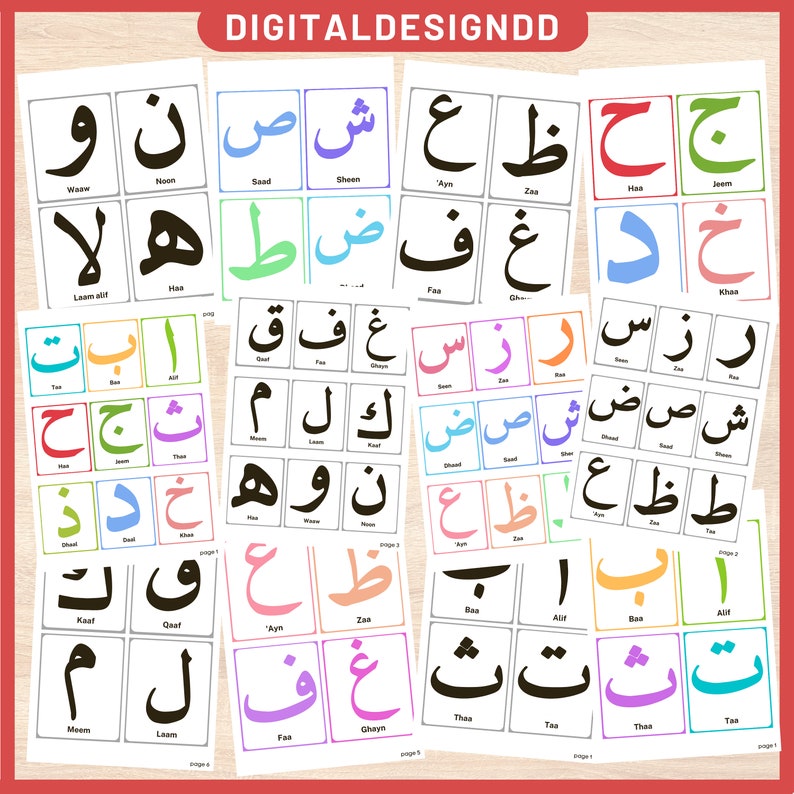 Arabic Alphabet Flash Cards Montessori Cards Arabic Letters Preschool ...