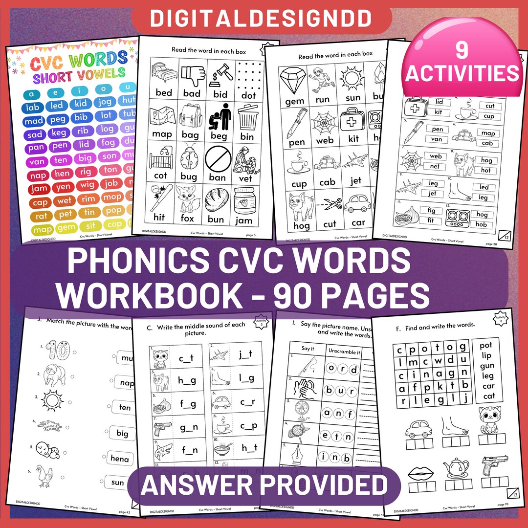 PDF Phonics CVC Words English Worksheet Short Vowel Kids Activities for ...