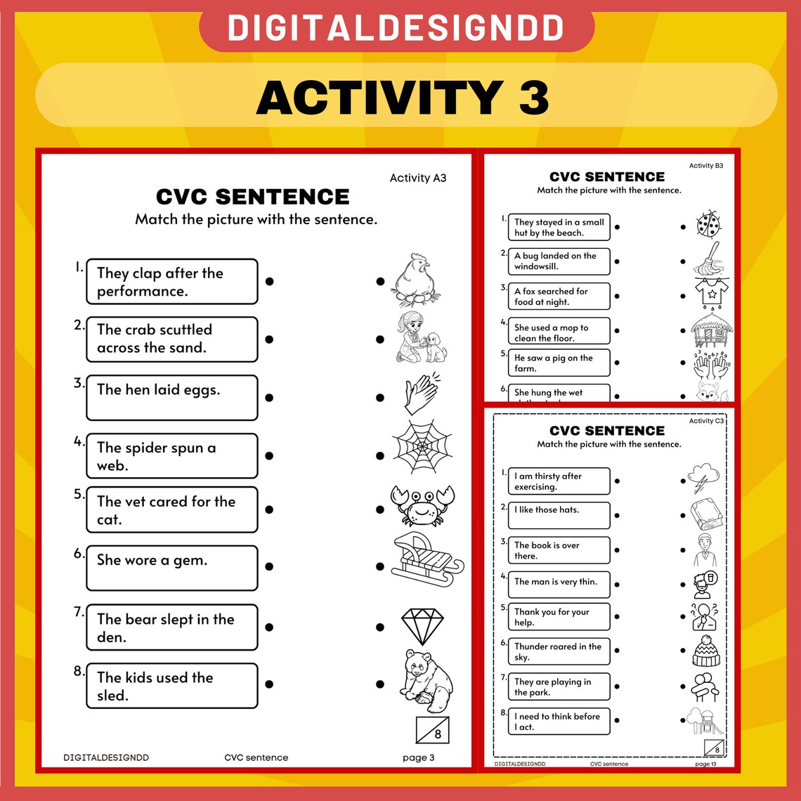 PDF CVC Simple Sentence Worksheet for Kids, English Reading Simple ...