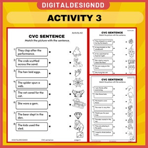 PDF CVC Simple Sentence Worksheet for Kids, English Reading Simple ...