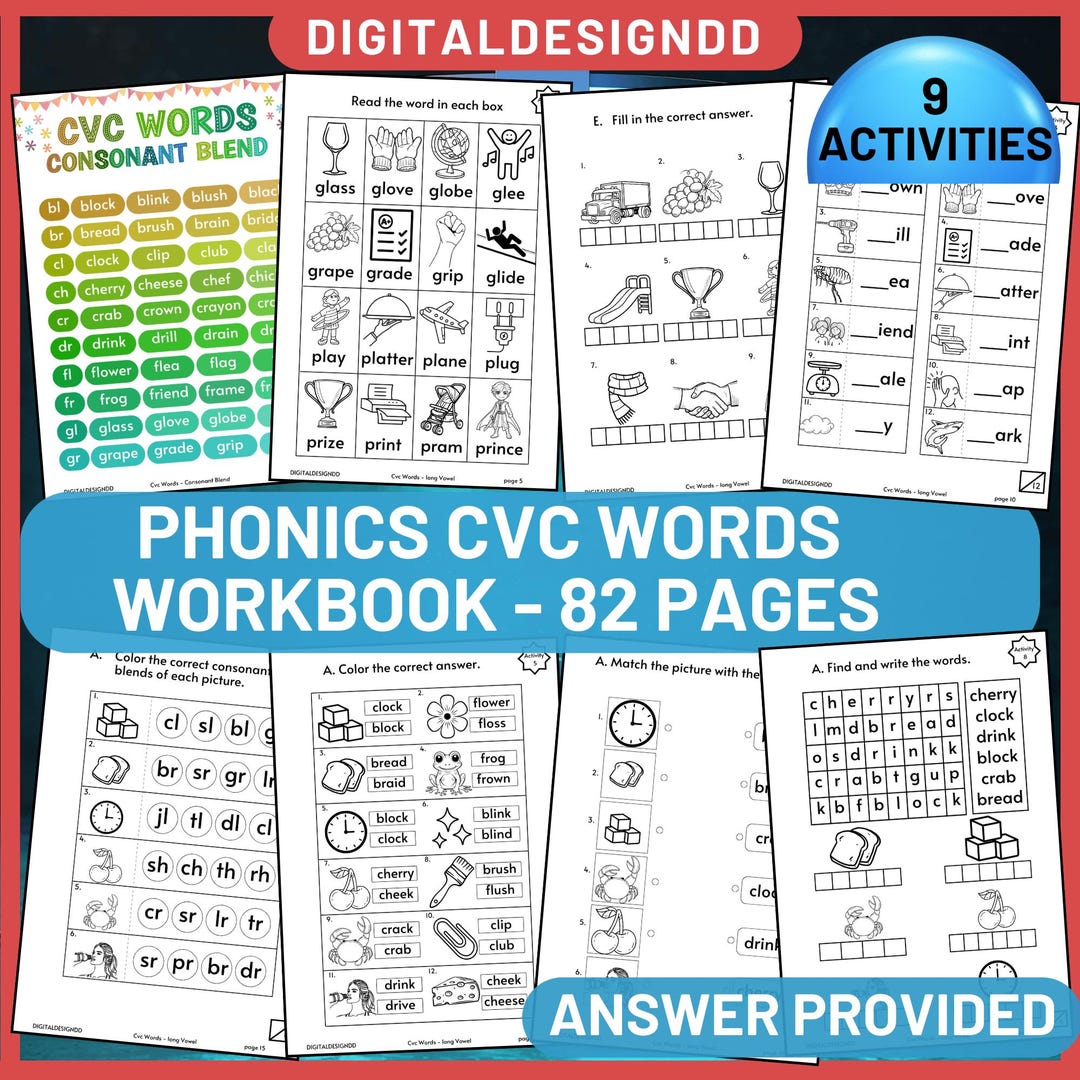 PDF Phonics CVC Words English Worksheet Consonant Blend Kids Activities ...