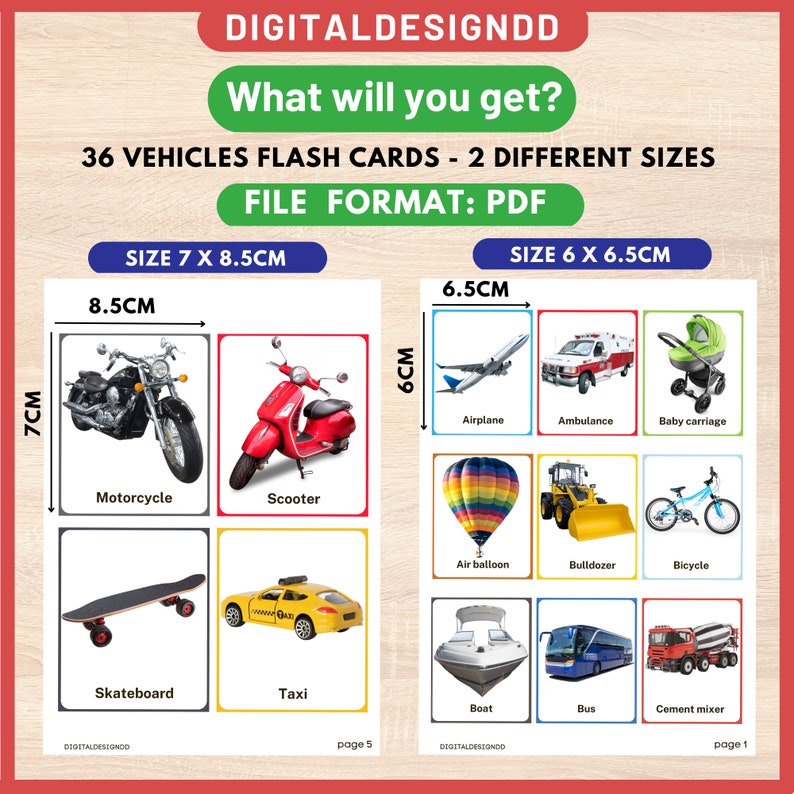 Vehicles Flash Cards Montessori Cards Preschool Education Vehicles ...