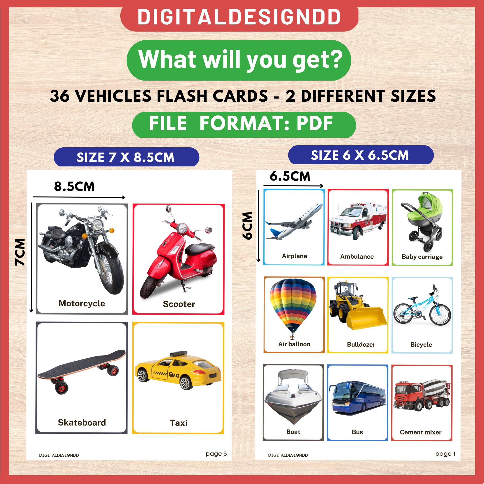 Vehicles Flash Cards Montessori Cards Preschool Education Vehicles ...