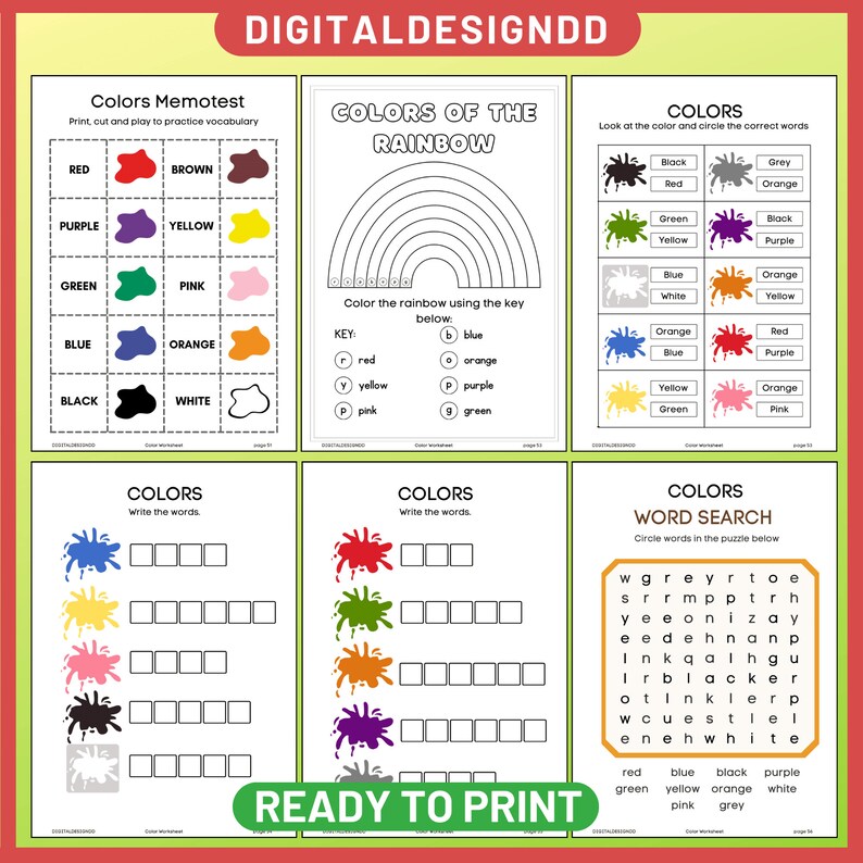 PDF Colors Worksheet for Toddler Preschool - Etsy