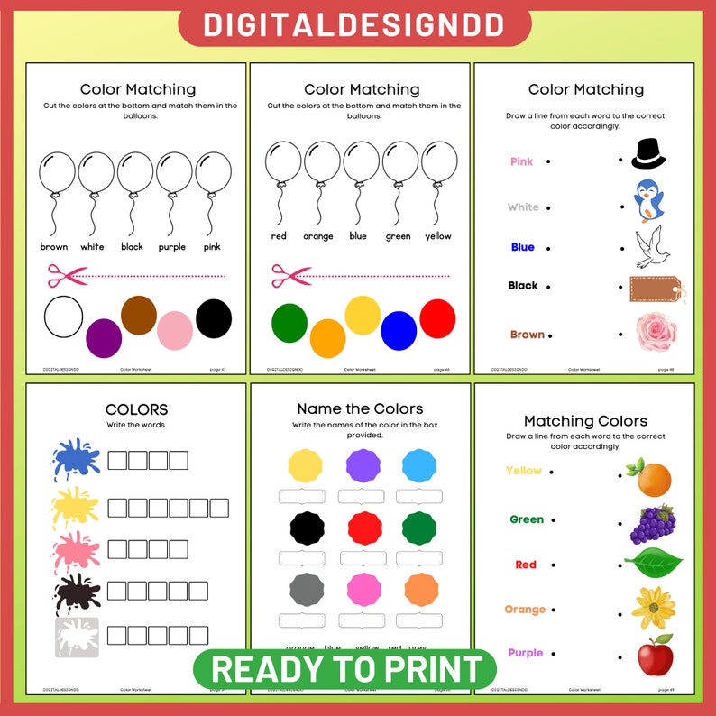 PDF Colors Worksheet for Toddler Preschool - Etsy