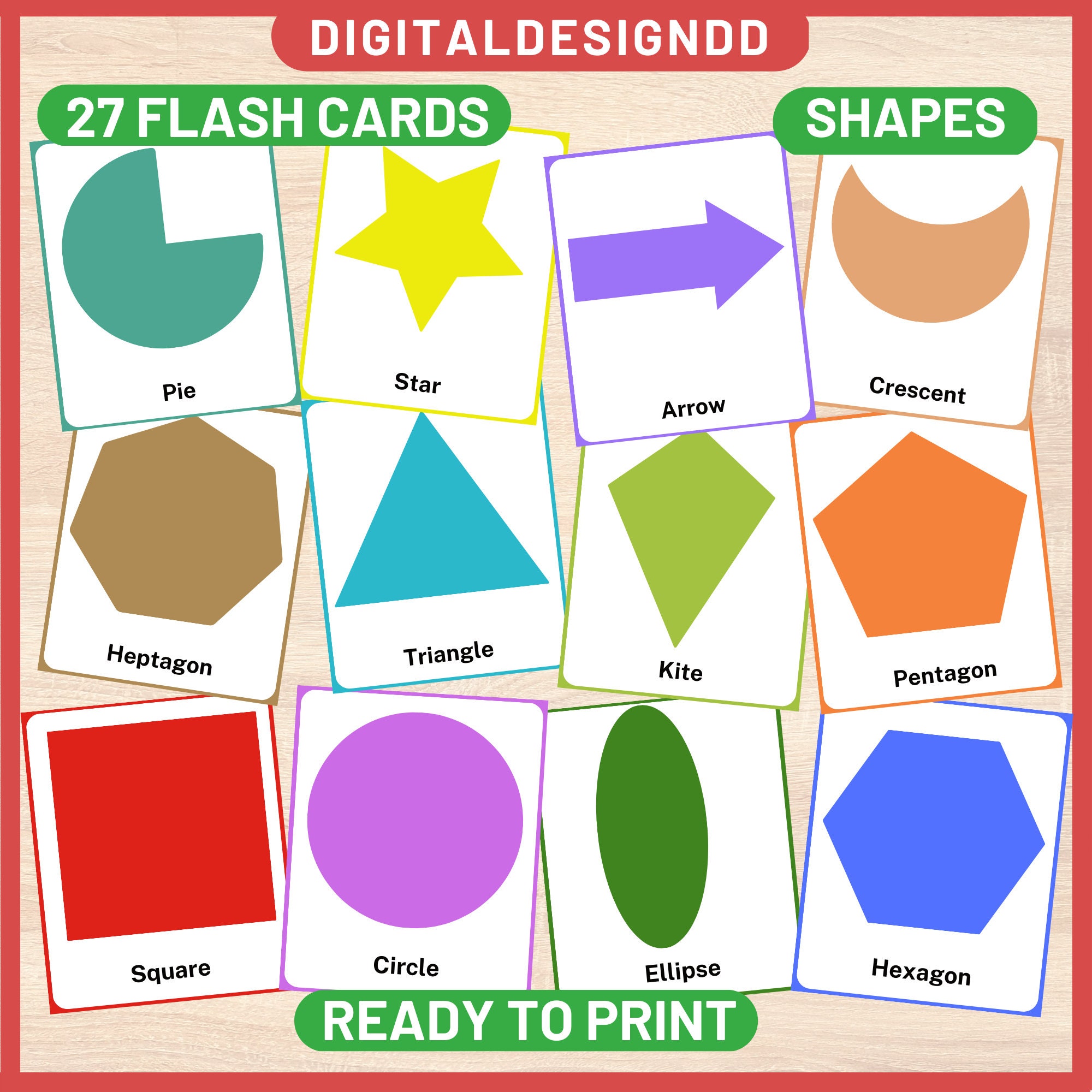 Shapes Flash Cards Montessori Cards Preschool Education Shapes Cards ...