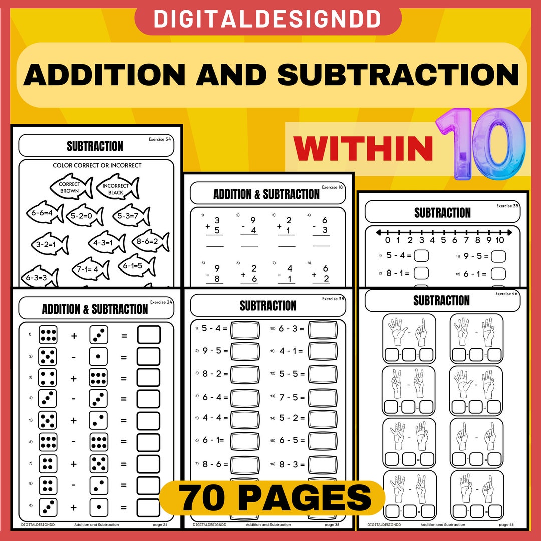 Addition and Subtraction Worksheets Within 10 | Math Practice PDF for ...