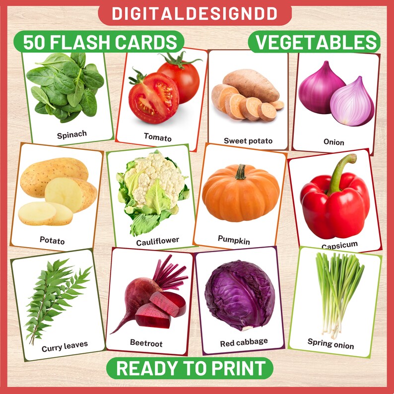 Printable Vegetable Flash Cards | Montessori Learning Cards for ...