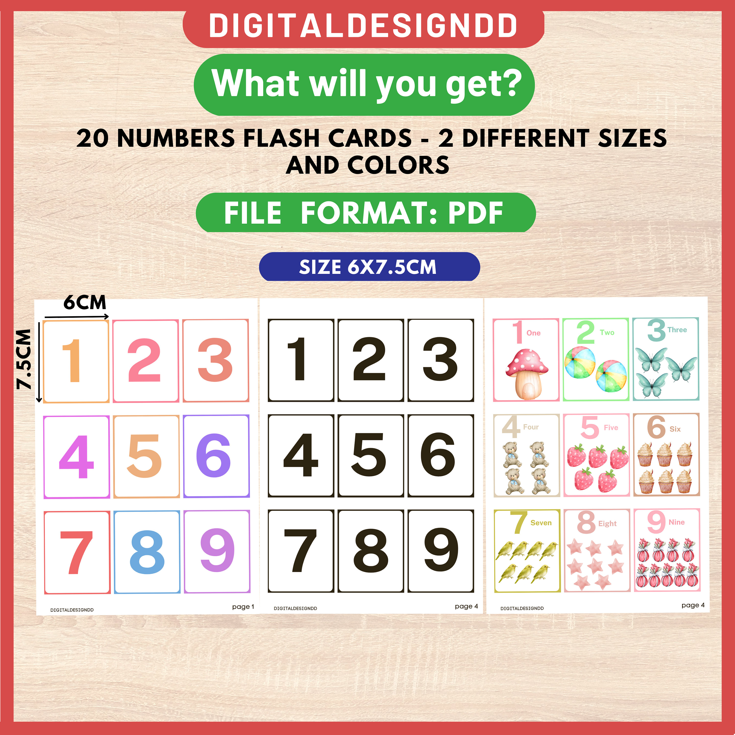 Numbers 1-20 Flash Cards Montessori Cards Preschool Education Flash ...