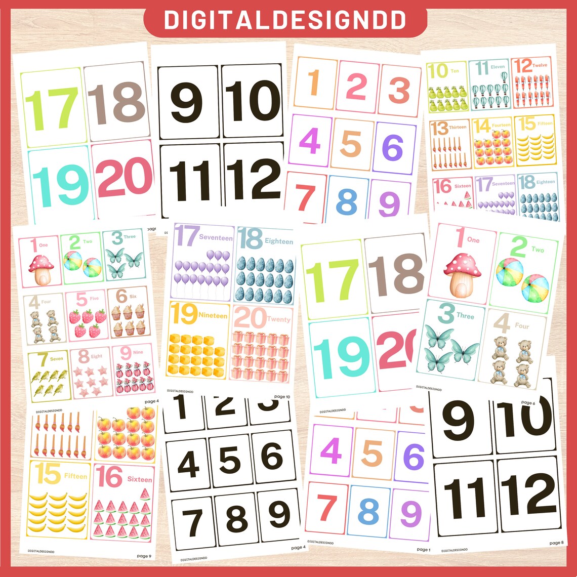 Numbers 1-20 Flash Cards Montessori Cards Preschool Education Flash ...