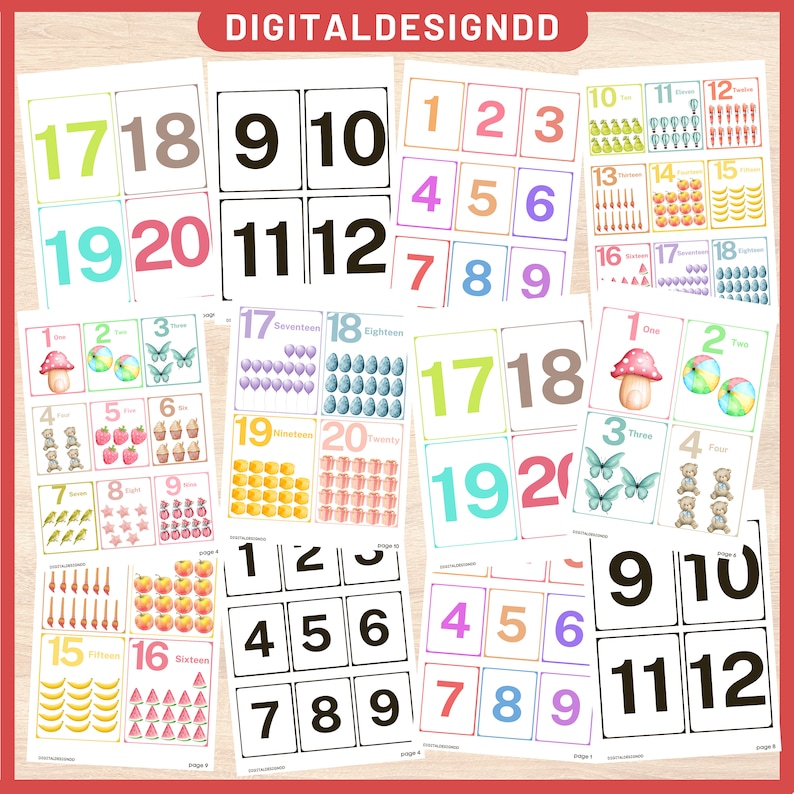 Numbers 1-20 Flash Cards Montessori Cards Preschool Education - Etsy