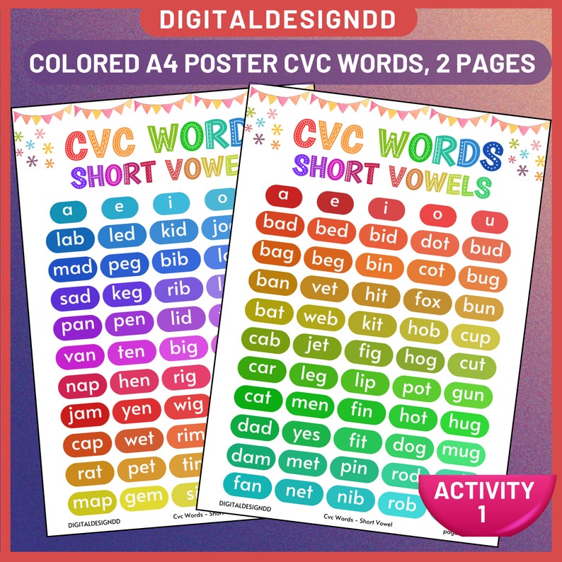 PDF Phonics CVC Words English Worksheet Short Vowel Kids Activities for ...