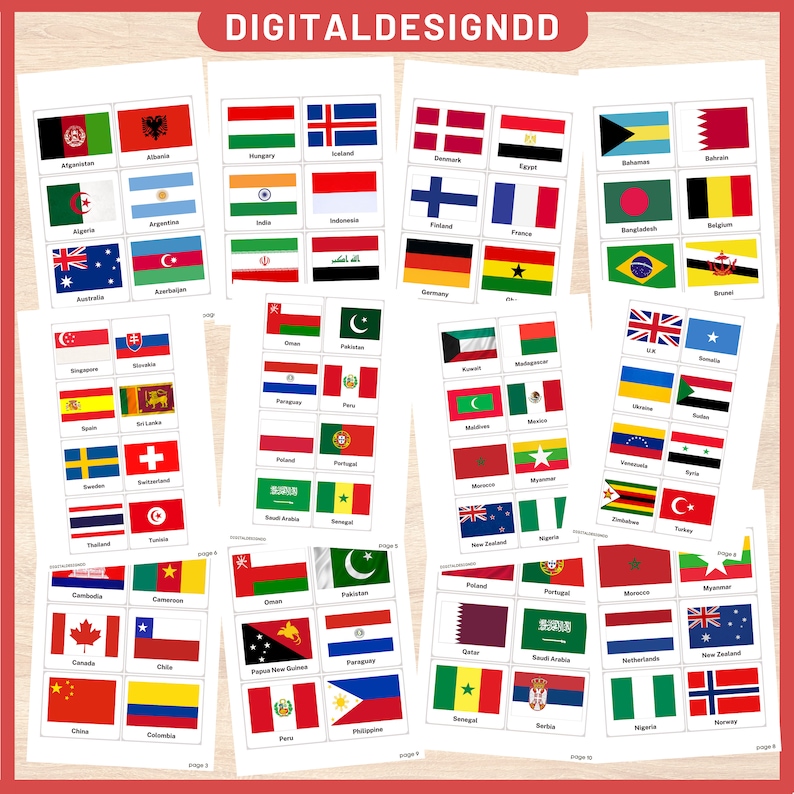 Country Flag Flash Cards Montessori Cards Preschool Education Flash ...