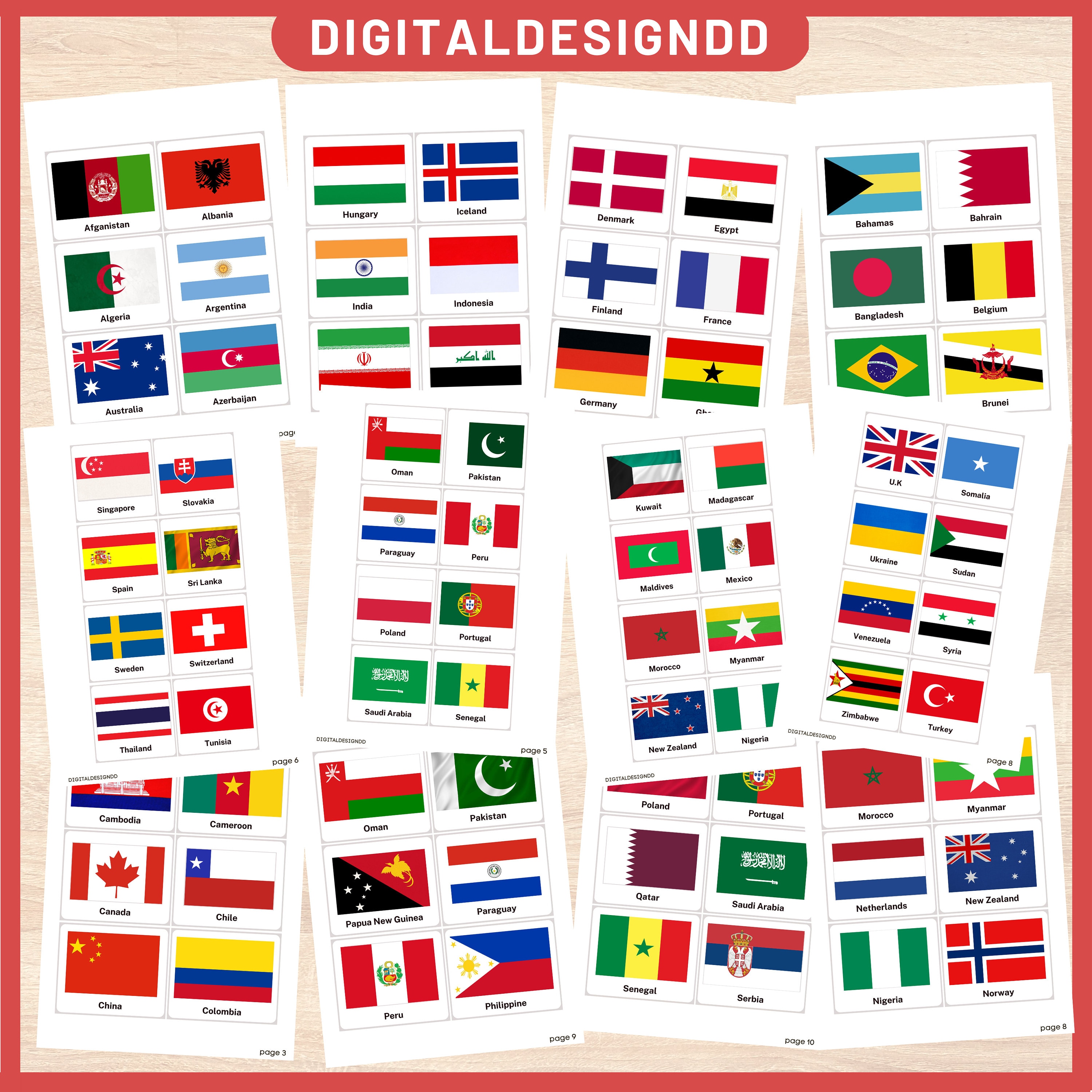 Country Flag Flash Cards Montessori Cards Preschool Education Flash ...