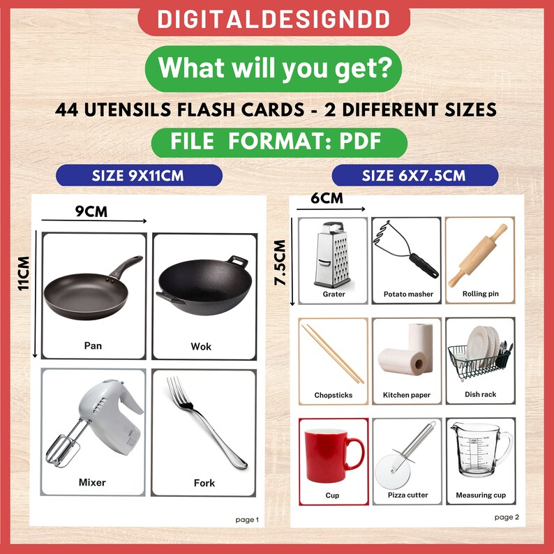 Kitchen Appliances Utensils Flash Cards Montessori Cards Preschool ...