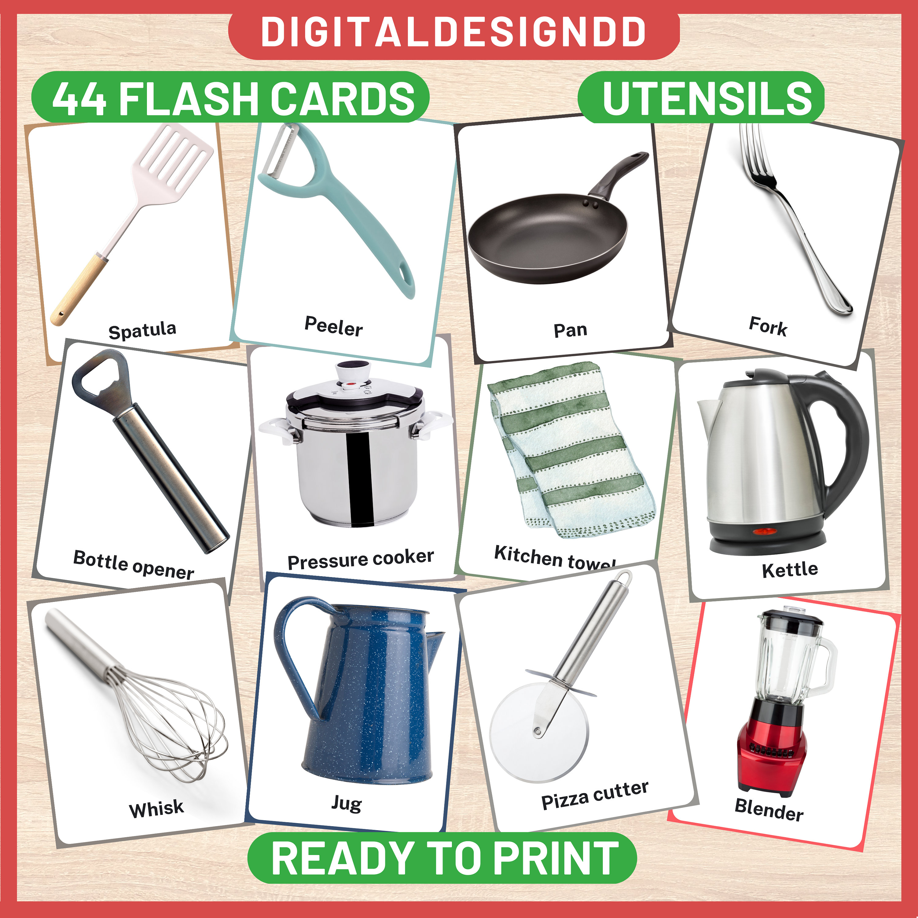 Kitchen Appliances Utensils Flash Cards Montessori Cards Preschool ...