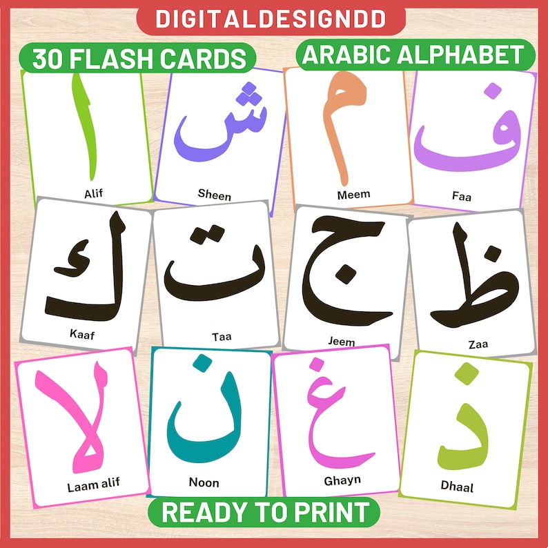 Arabic Alphabet Flash Cards Montessori Cards Arabic Letters Preschool ...