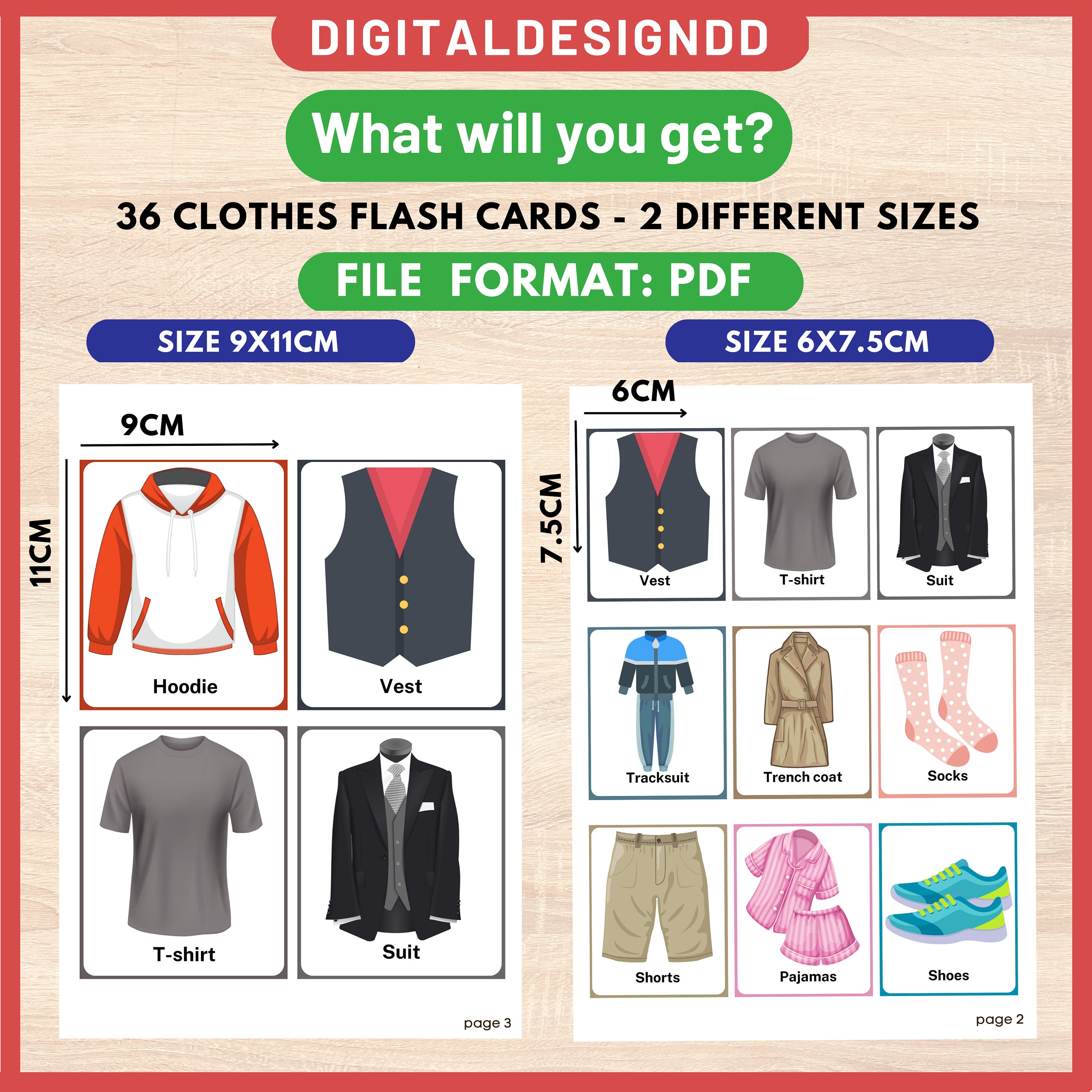 Clothes Flash Cards Montessori Cards Preschool Education Flash Cards ...