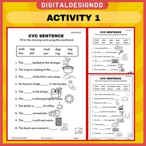 PDF CVC Simple Sentence Worksheet for Kids, English Reading Simple ...