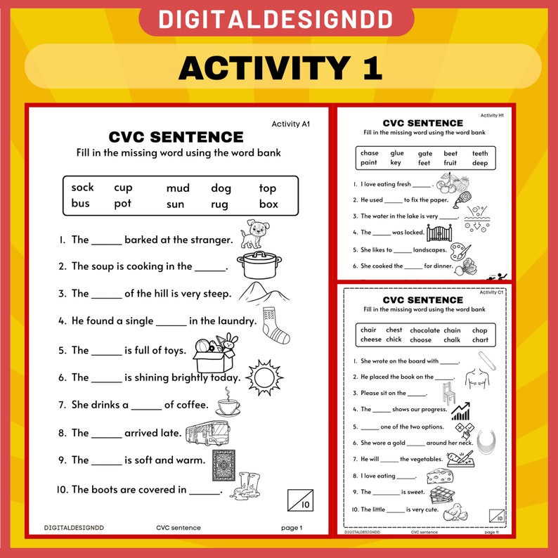 PDF CVC Simple Sentence Worksheet for Kids, English Reading Simple ...
