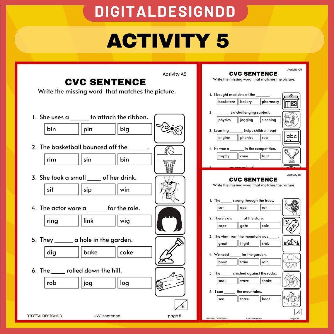 PDF CVC Simple Sentence Worksheet for Kids, English Reading Simple ...
