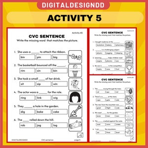 PDF CVC Simple Sentence Worksheet for Kids, English Reading Simple ...