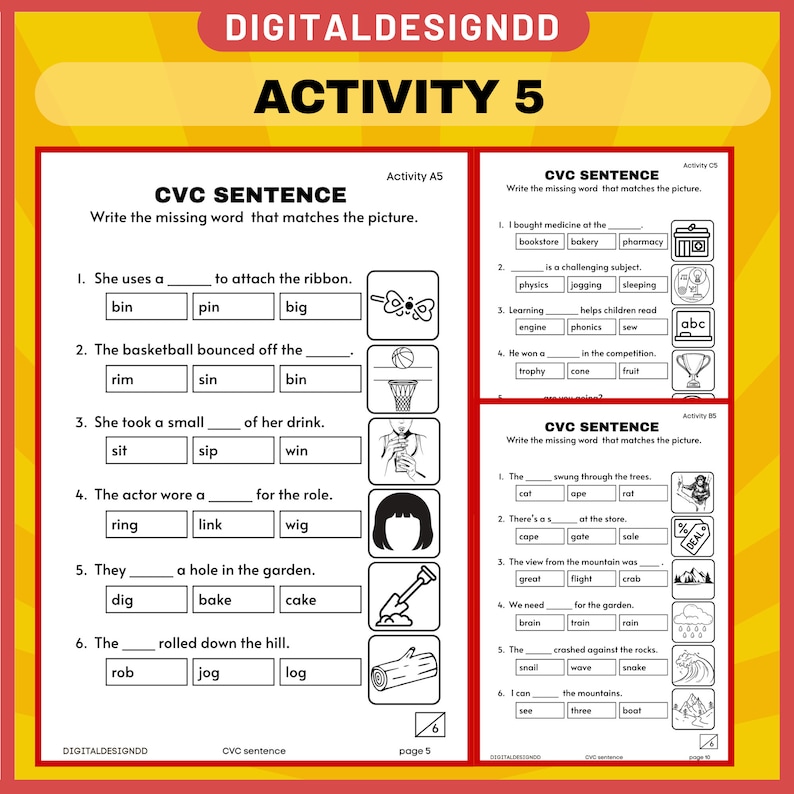 PDF CVC Simple Sentence Worksheet for Kids, English Reading Simple ...