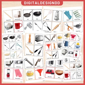 Kitchen Appliances Utensils Flash Cards Montessori Cards Preschool ...