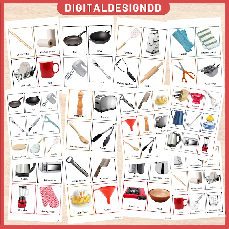 Kitchen Appliances Utensils Flash Cards Montessori Cards Preschool ...