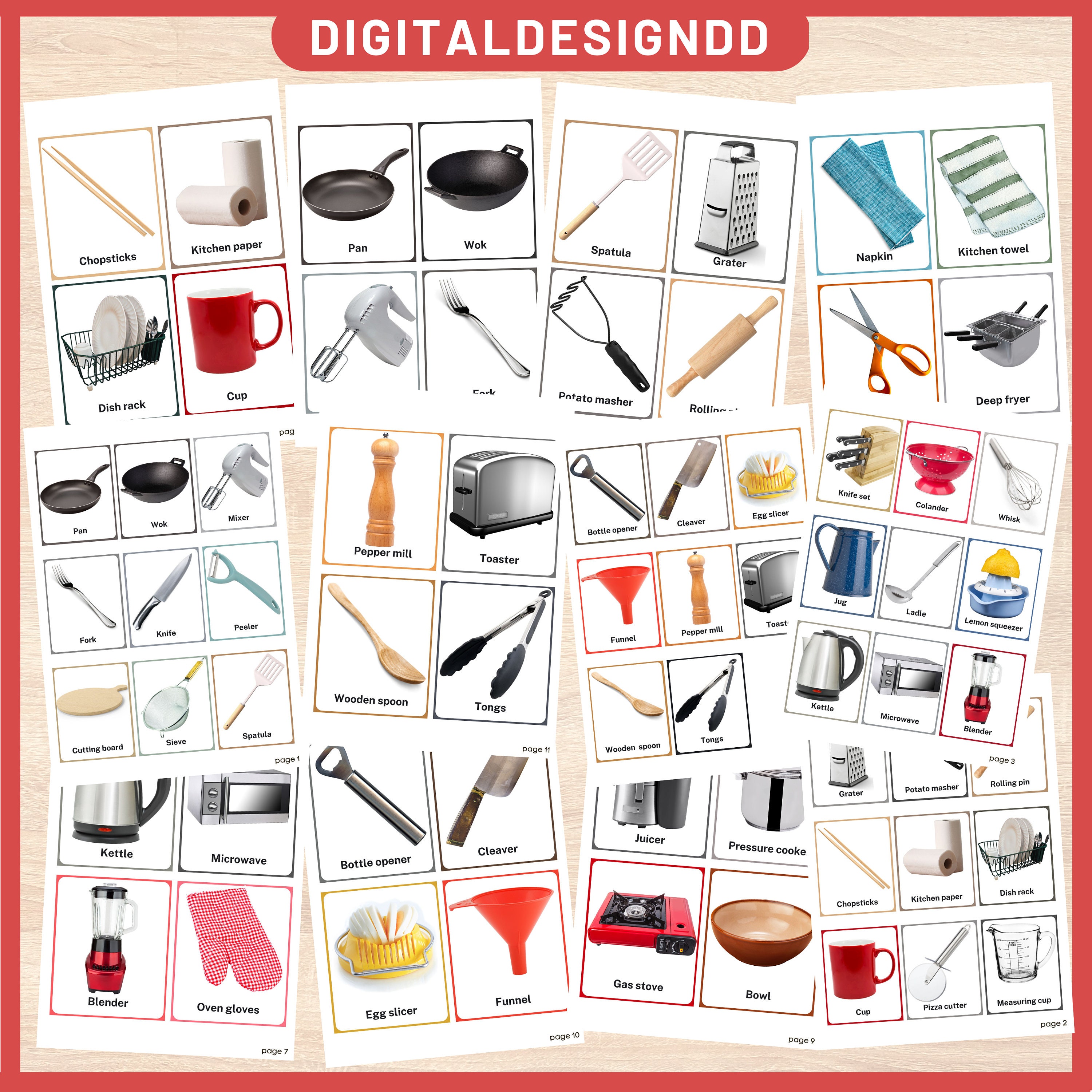 Kitchen Appliances Utensils Flash Cards Montessori Cards Preschool ...