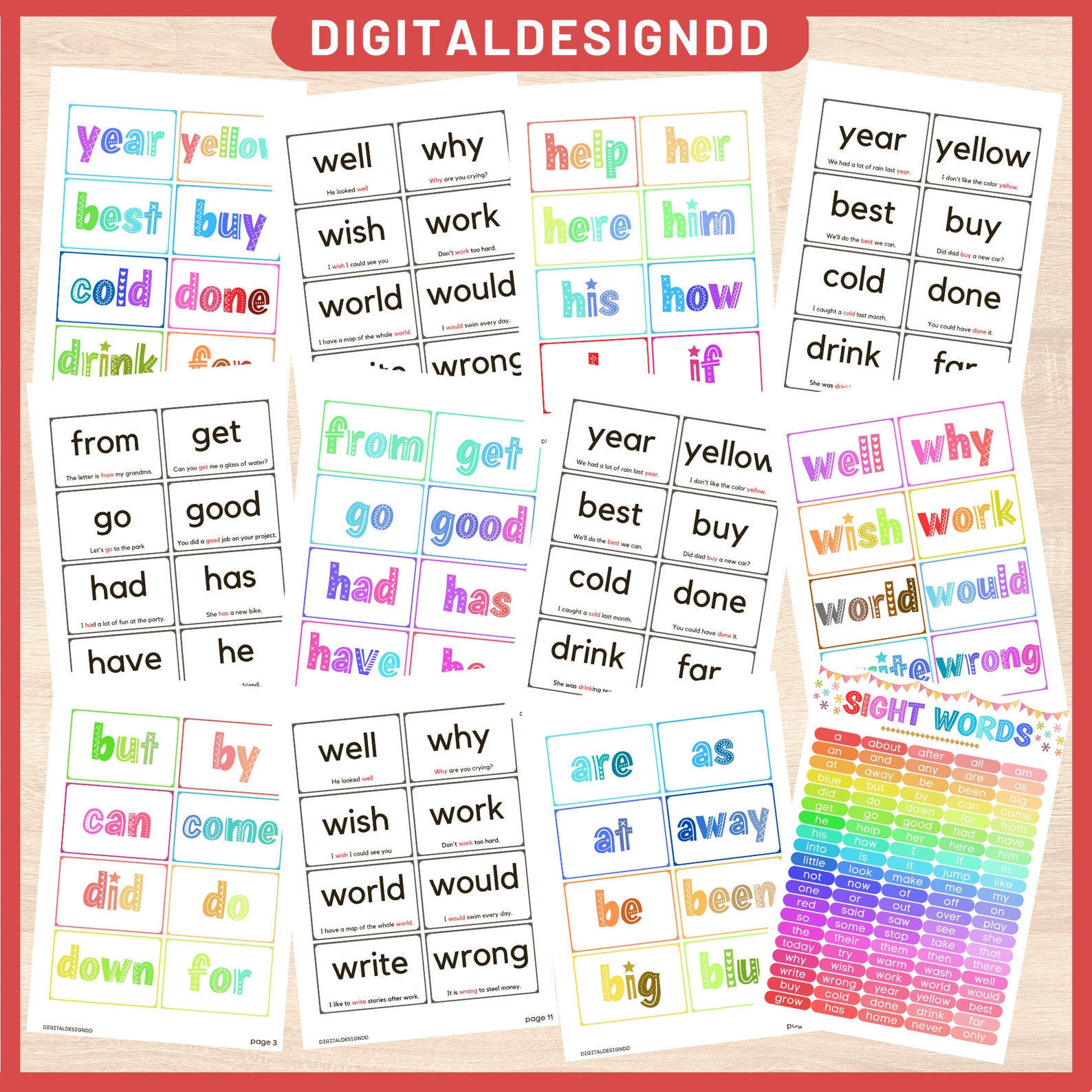 Sight Word Flash Cards Montessori Cards Preschool Education Flash Cards ...