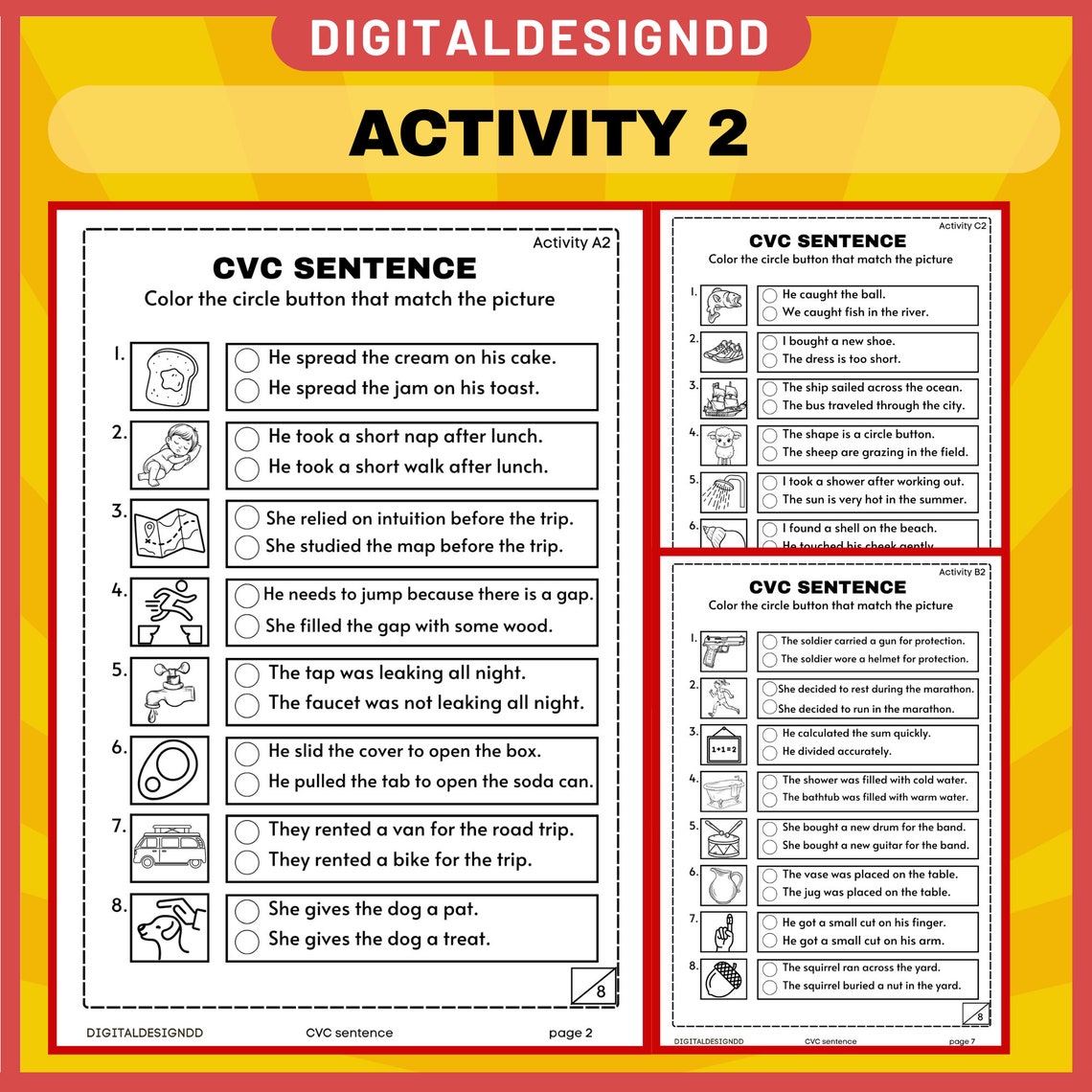 PDF CVC Simple Sentence Worksheet for Kids, English Reading Simple ...