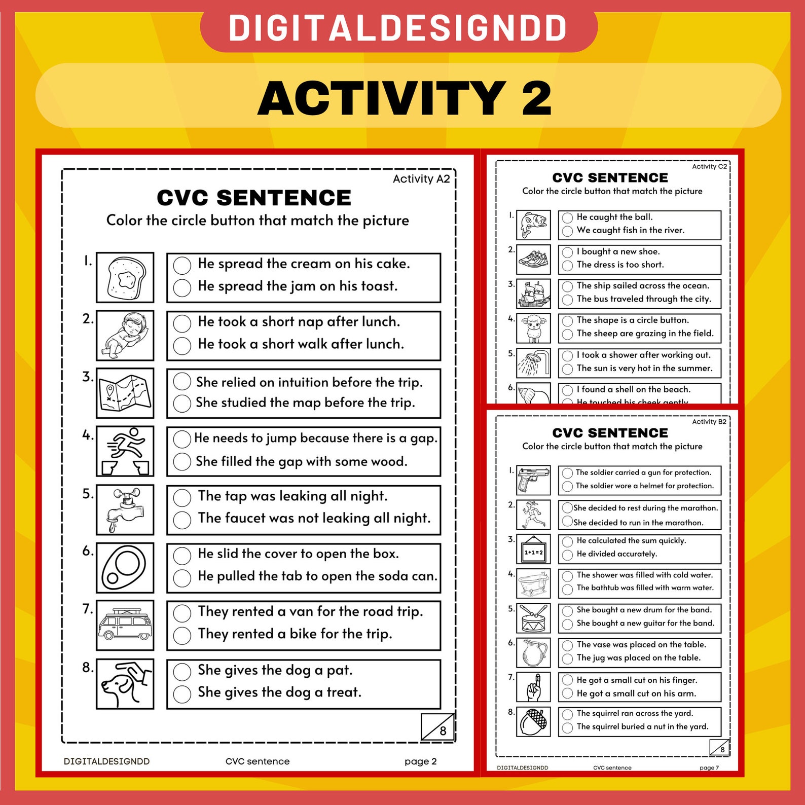 PDF CVC Simple Sentence Worksheet for Kids, English Reading Simple ...