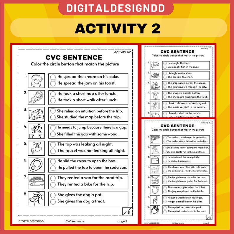 PDF CVC Simple Sentence Worksheet for Kids, English Reading Simple ...