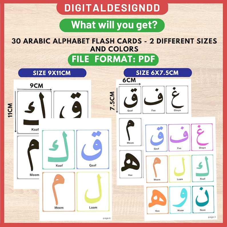 Arabic Alphabet Flash Cards Montessori Cards Arabic Letters Preschool ...