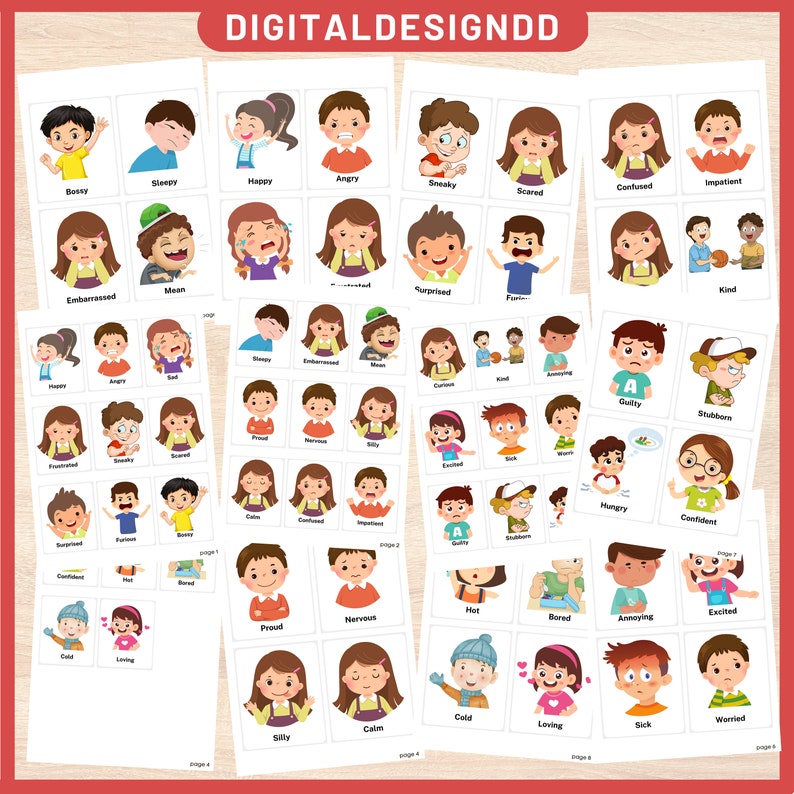 Printable Emotions Flash Cards | Montessori Feelings Cards PDF | Kids ...