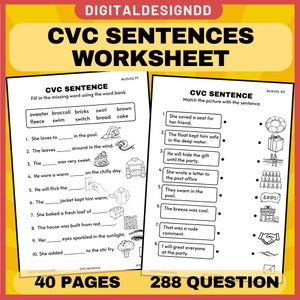 PDF CVC Simple Sentence Worksheet for Kids, English Reading Simple ...