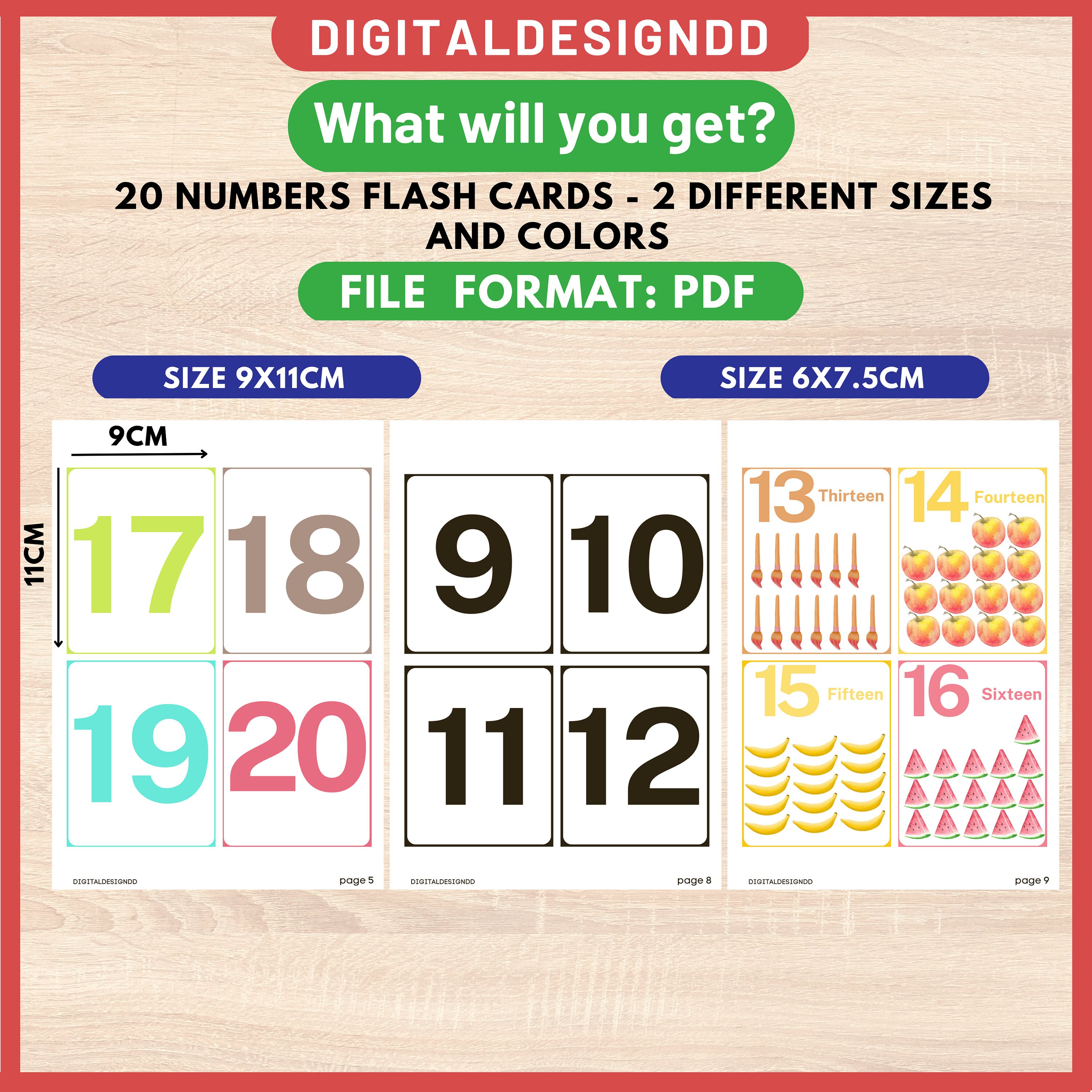Numbers 1-20 Flash Cards Montessori Cards Preschool Education Flash ...