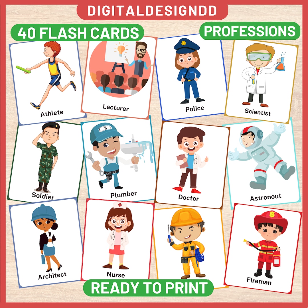 Professions Flash Cards Montessori Cards Preschool Education Flash ...