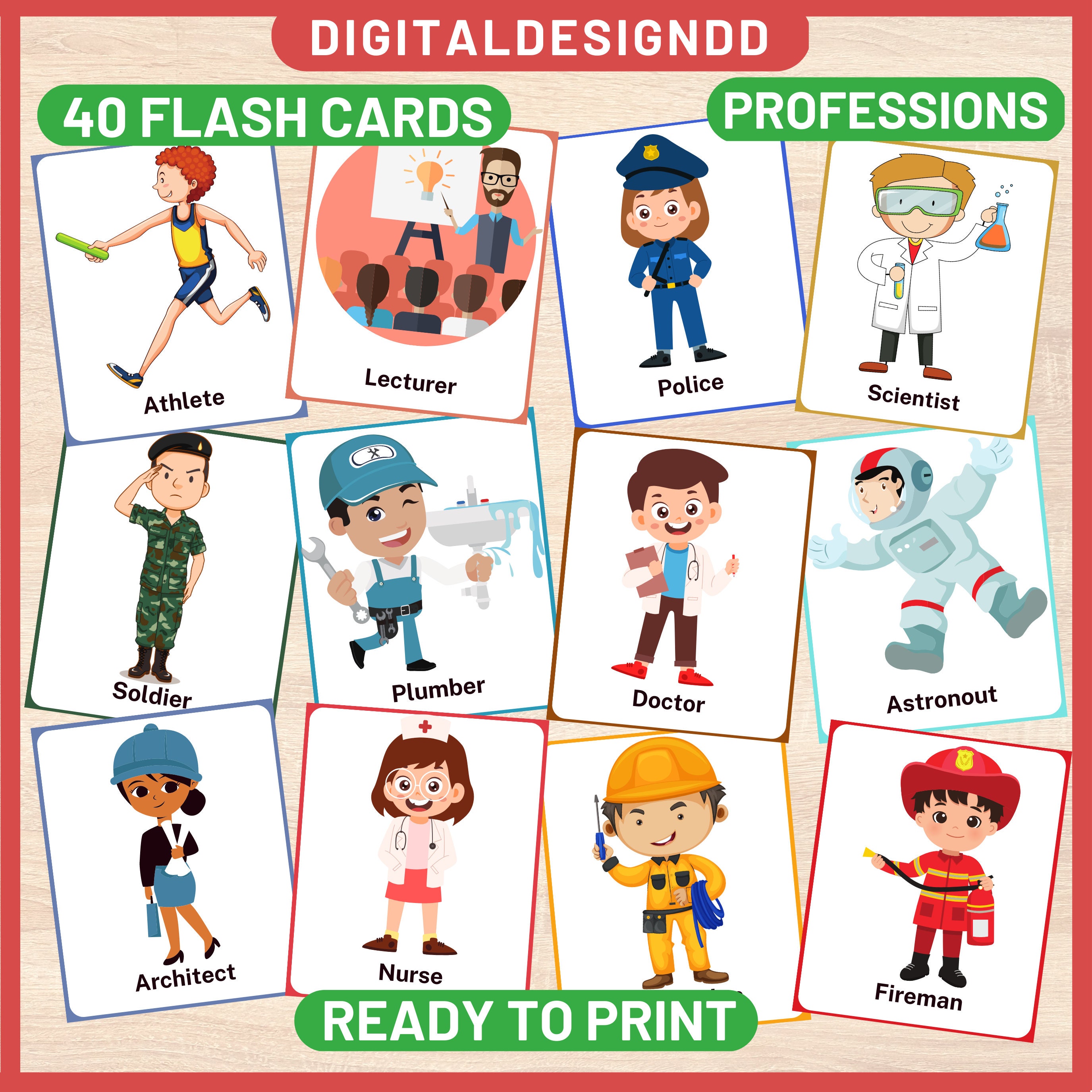 Professions Flash Cards Montessori Cards Preschool Education Flash ...