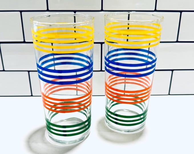 Pair of Vintage Fiestaware Primary Color Rainbow Stripe Tall Drinking ...
