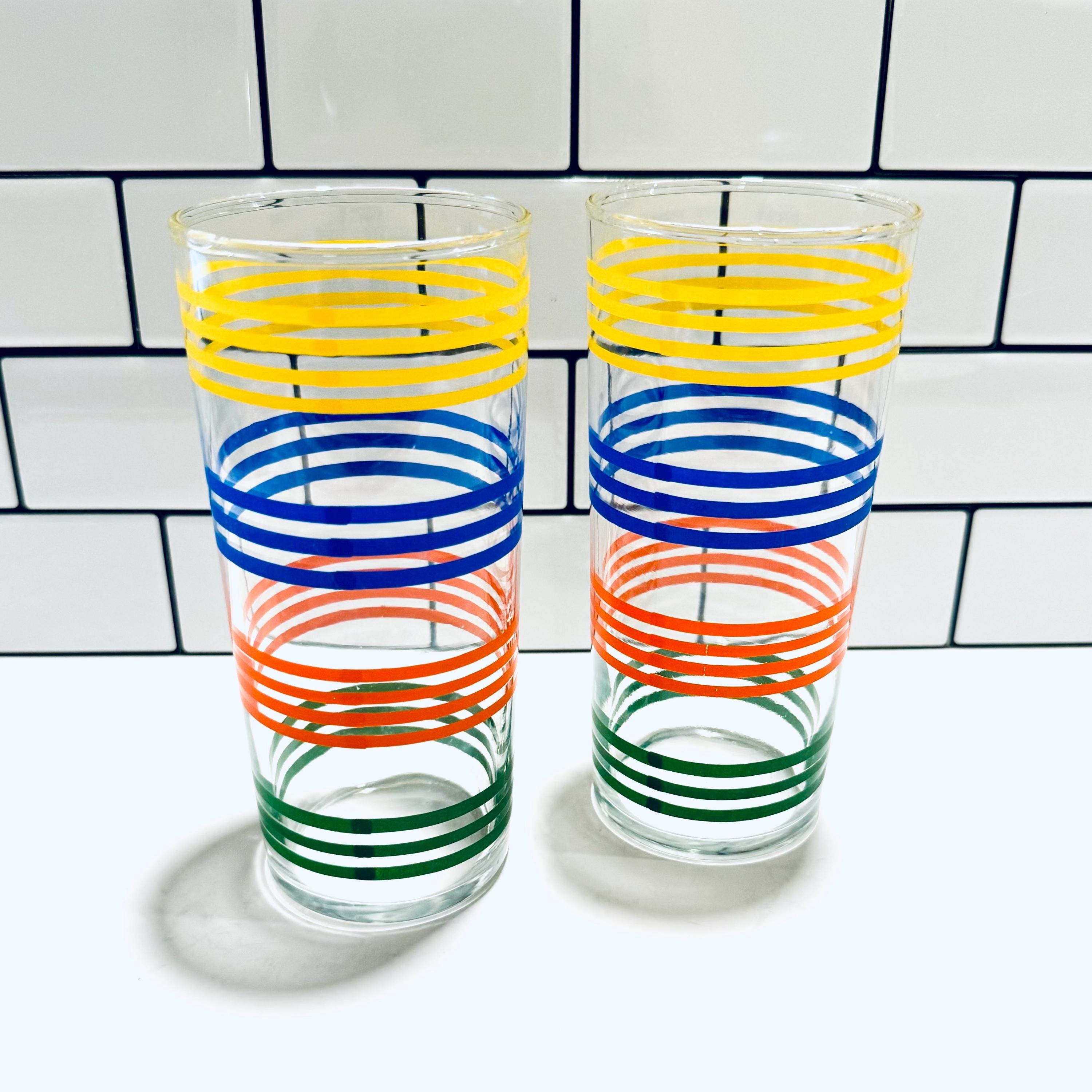 Pair of Vintage Fiestaware Primary Color Rainbow Stripe Tall Drinking ...